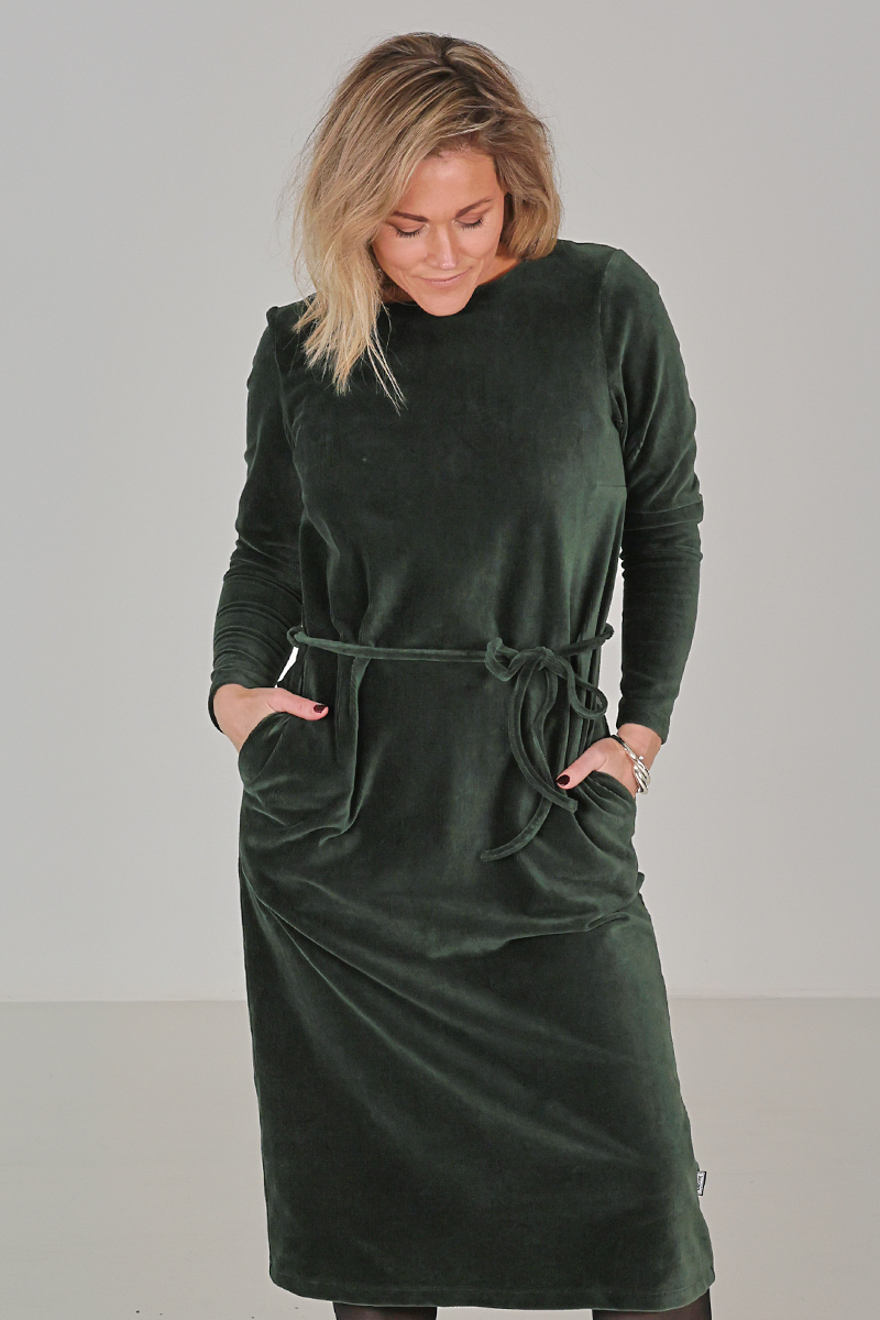 Chloe combogreen dress babycord from ko:ko norway - KO:KO